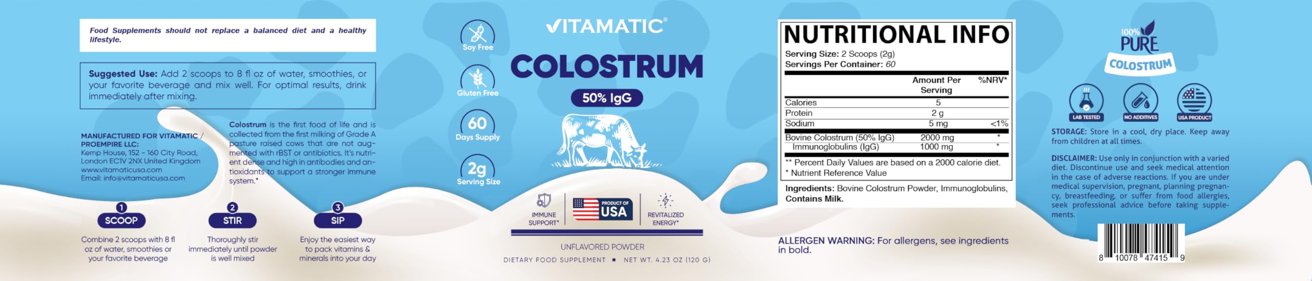 unflavored colostrum for versatile use