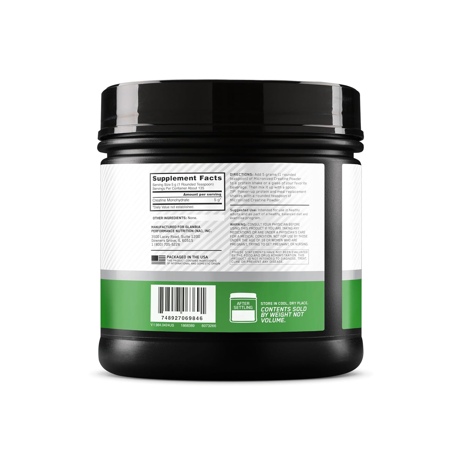 unflavored creatine monohydrate supplement