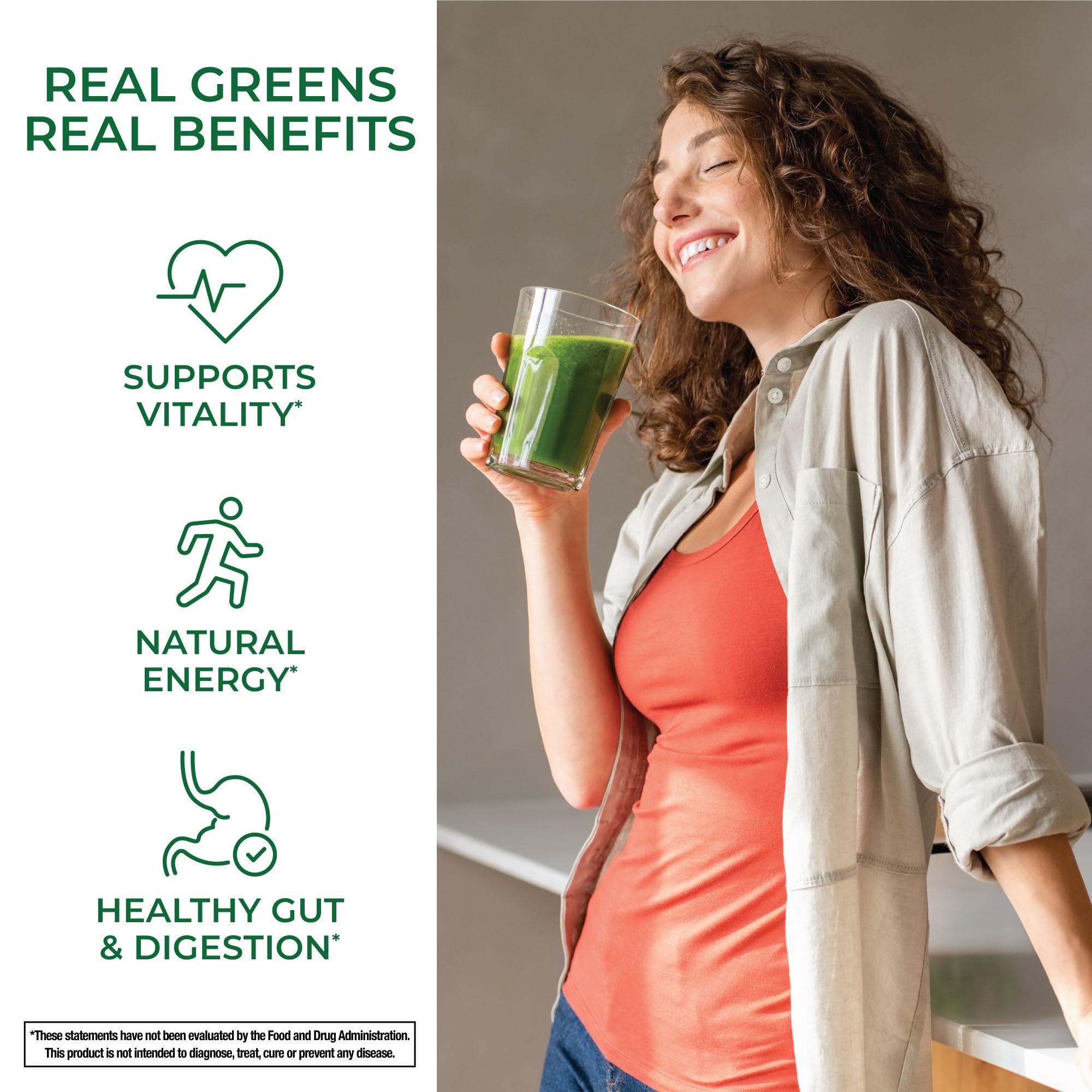 Unflavored greens powder for versatile use