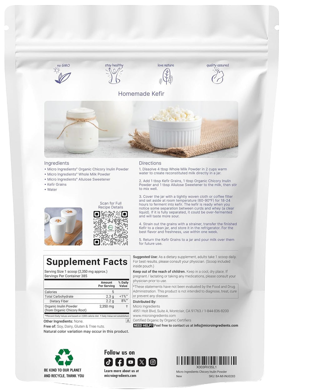 unflavored inulin for digestive health