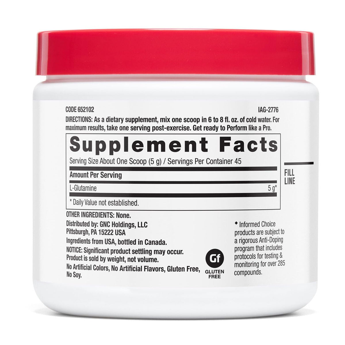 Unflavored L-Glutamine powder supplement