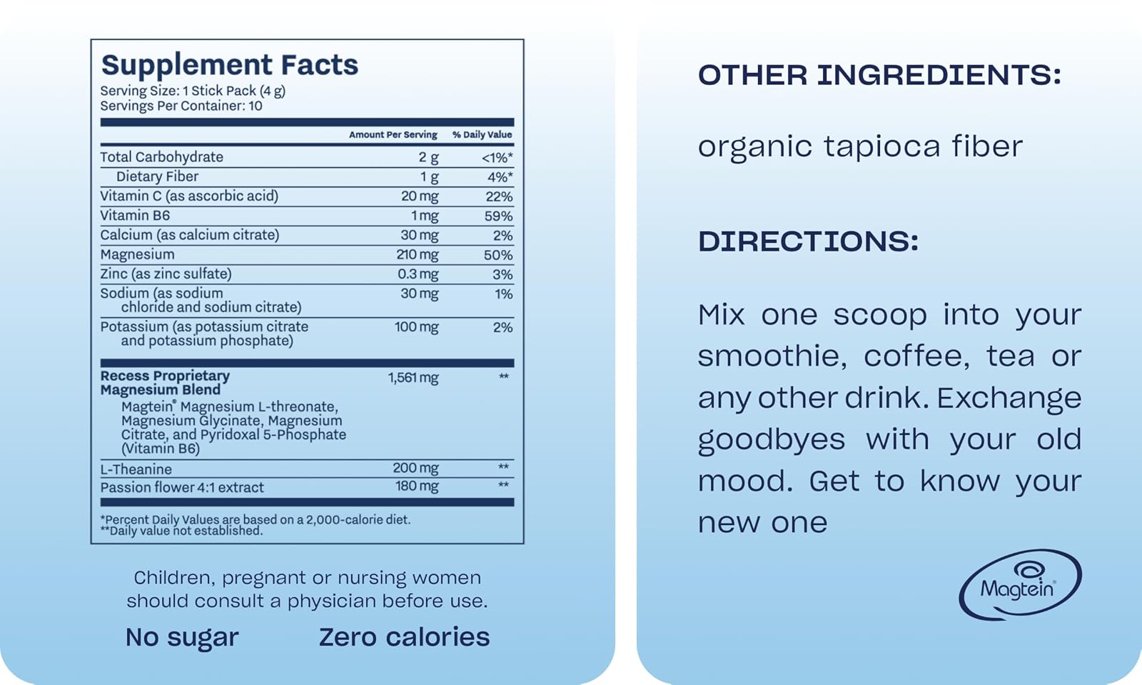 Unflavored magnesium powder for sleep