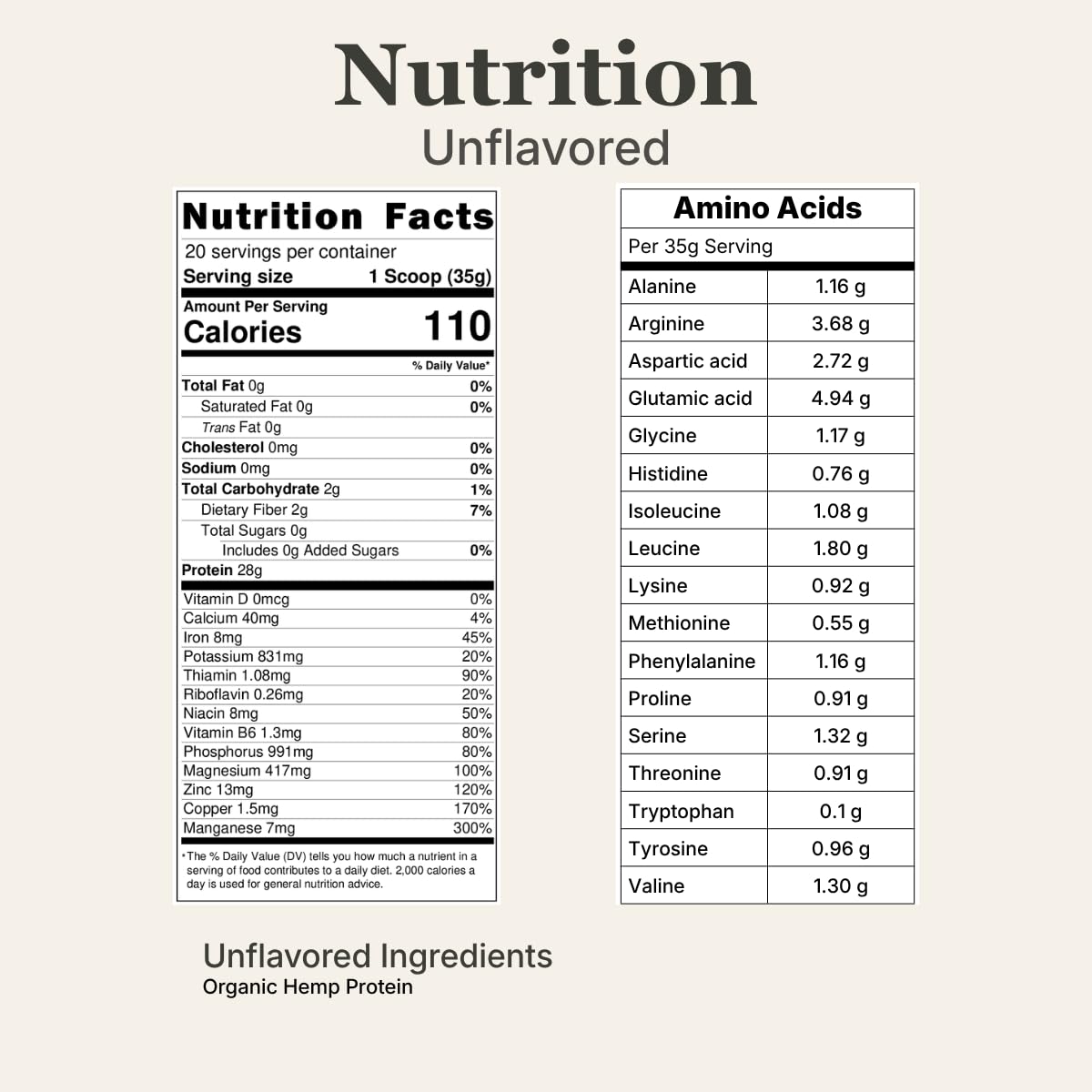 Unflavored plant based protein option