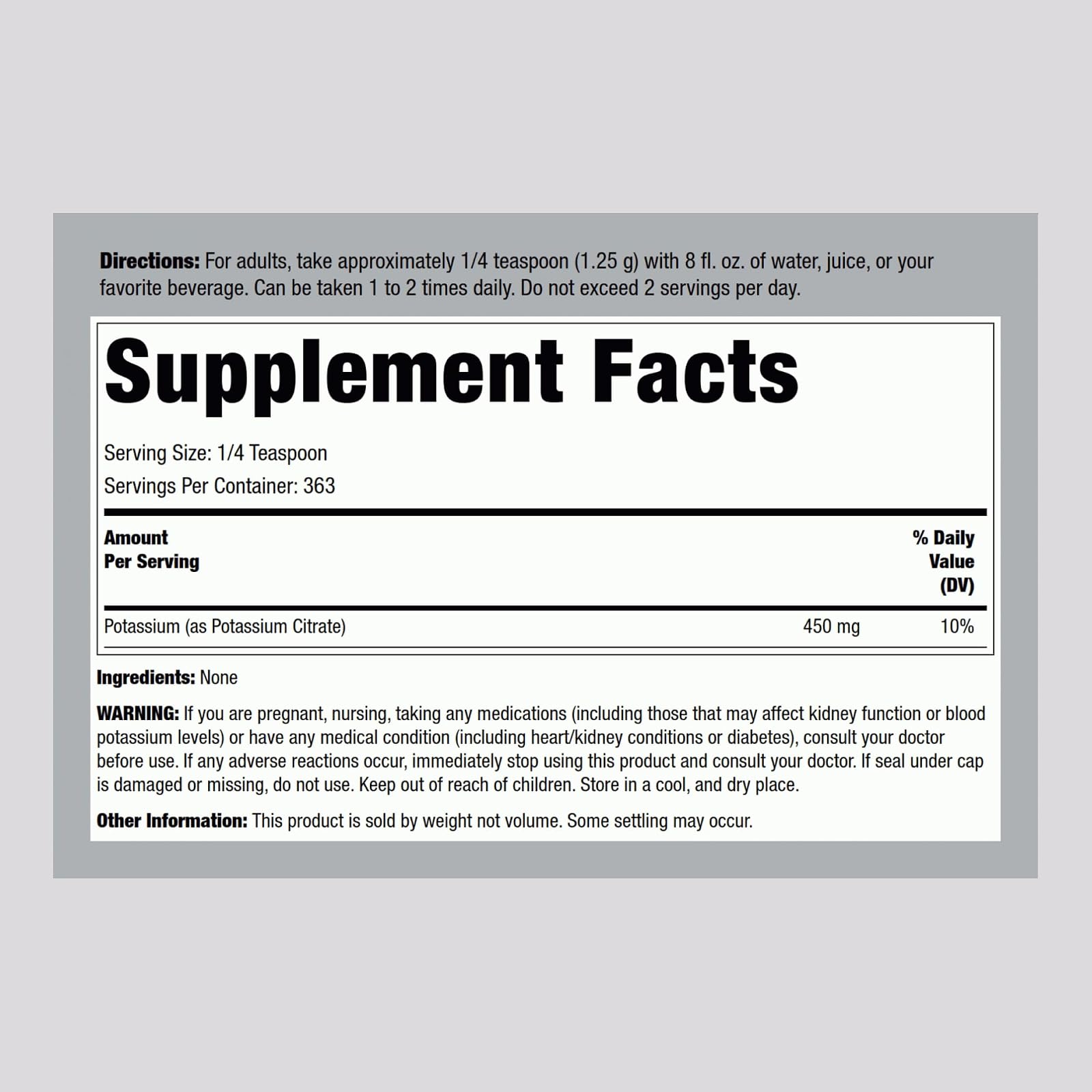 Unflavored potassium citrate for muscle health