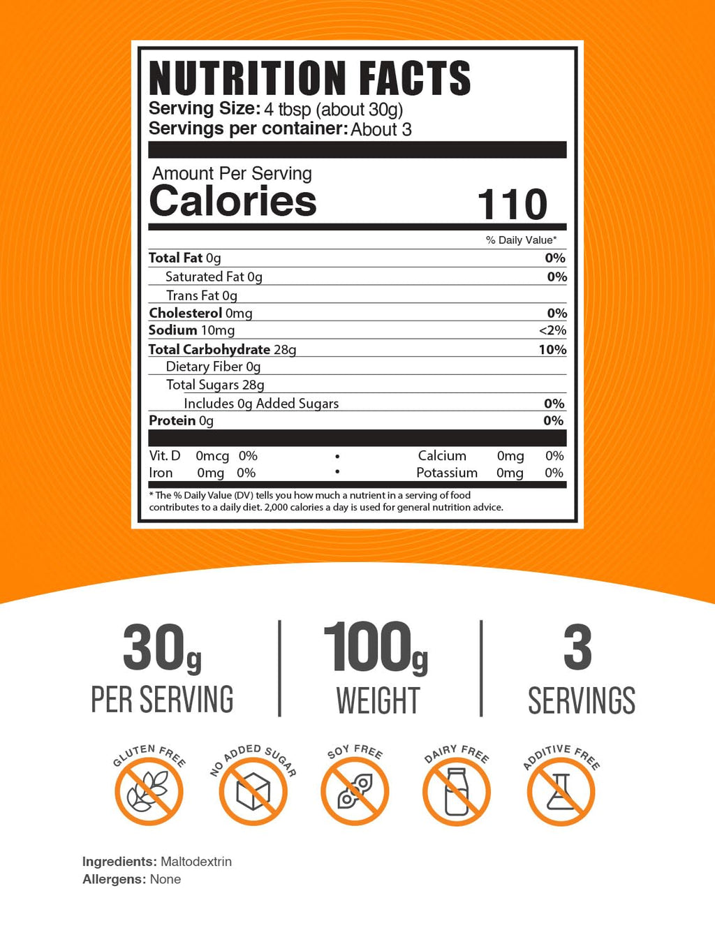 Unflavored pre-workout maltodextrin supplement