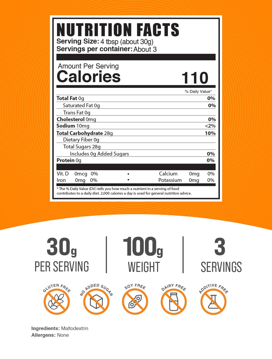 Unflavored pre-workout maltodextrin supplement