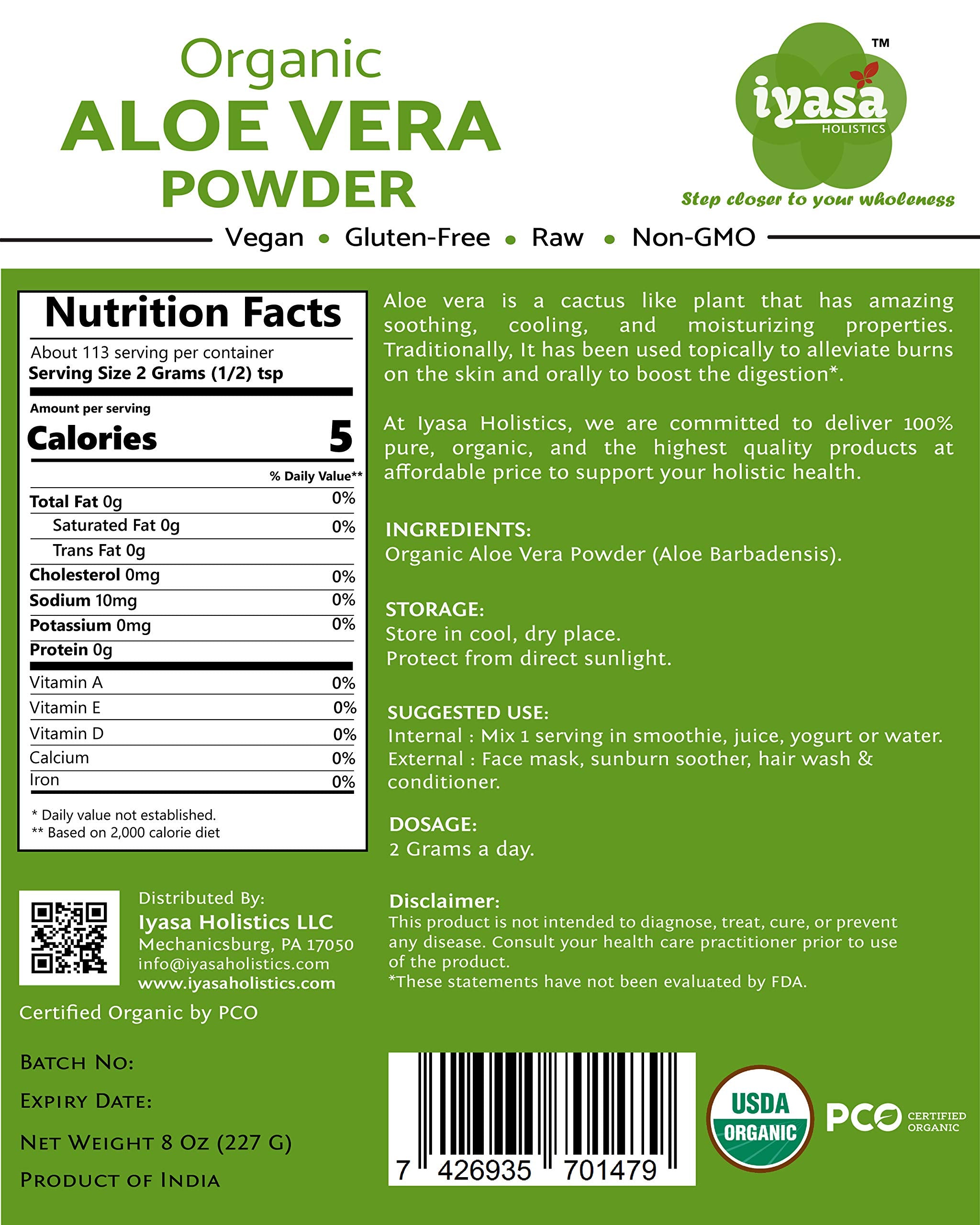 USDA certified aloe vera supplement