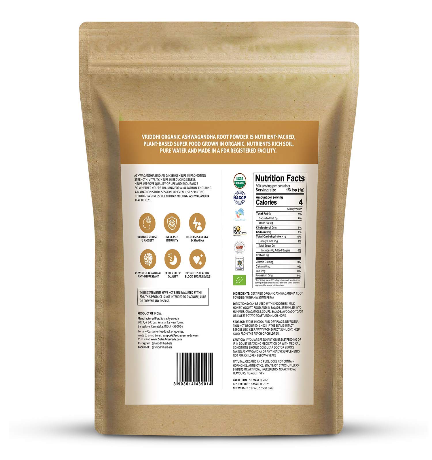 USDA certified organic ashwagandha