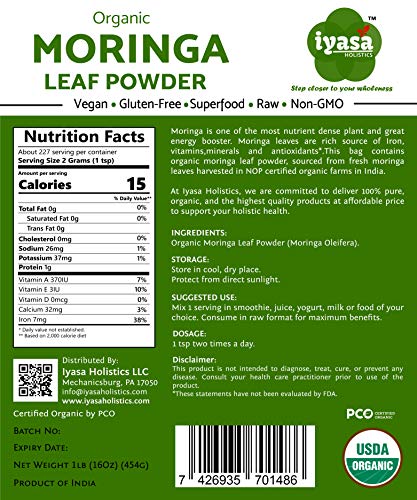 USDA certified organic moringa supplement