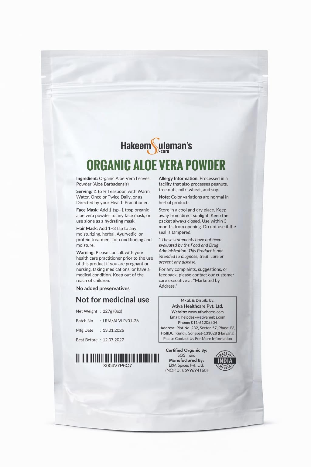 USDA organic aloe vera benefits