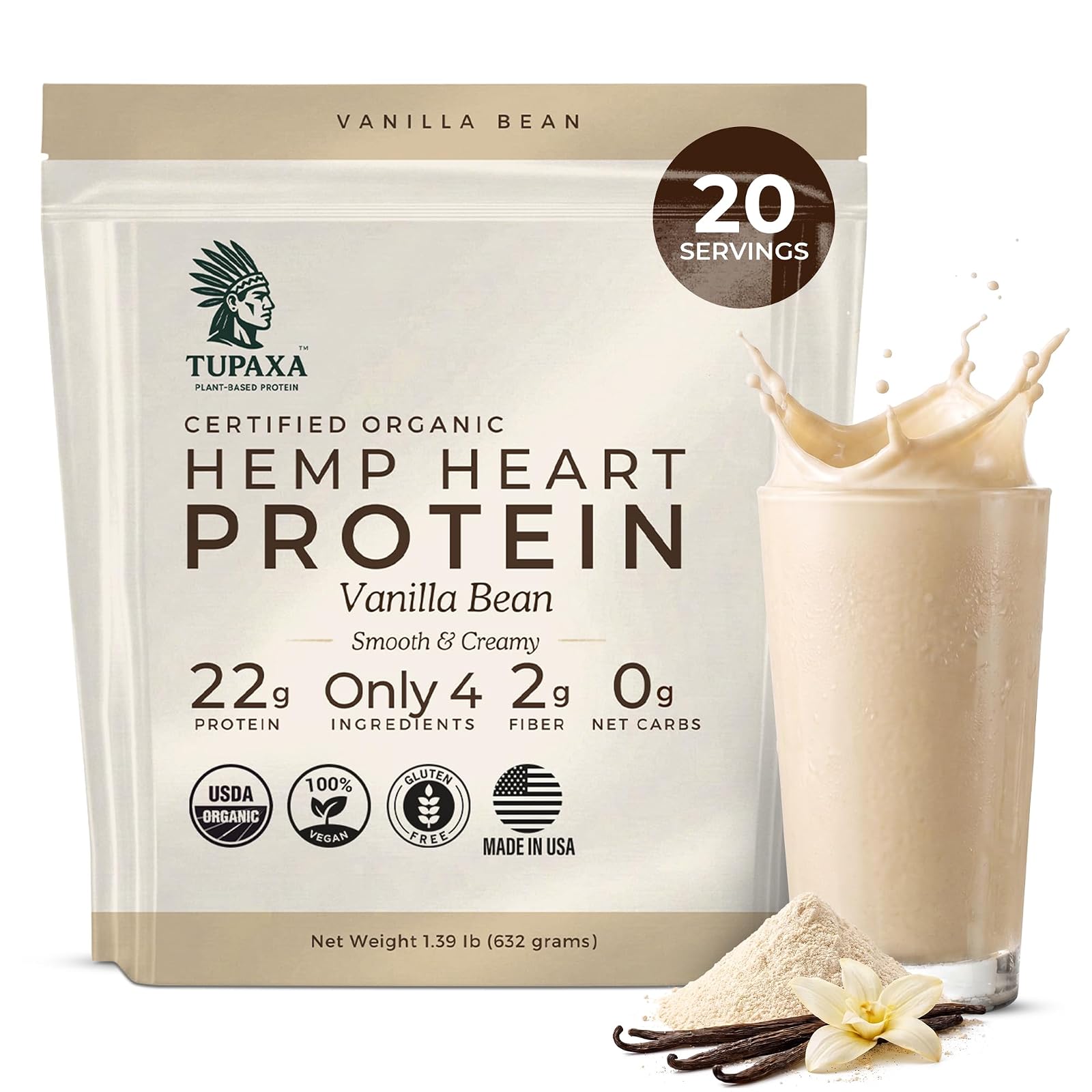 USDA Organic hemp protein powder vanilla bean