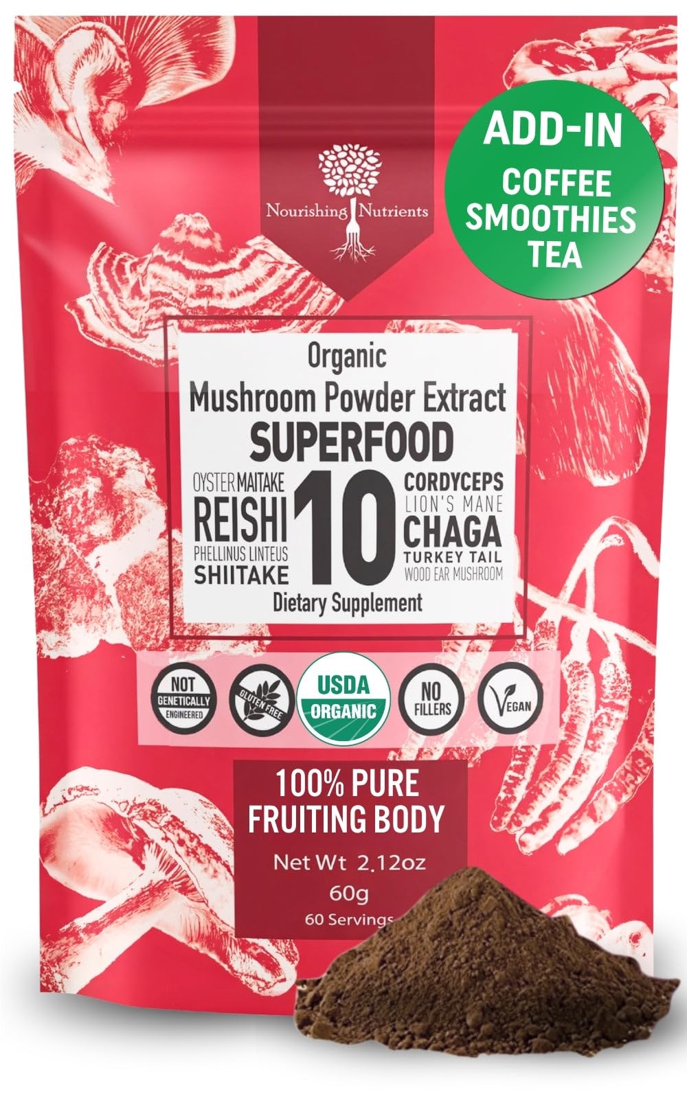 USDA organic mushroom supplement powder