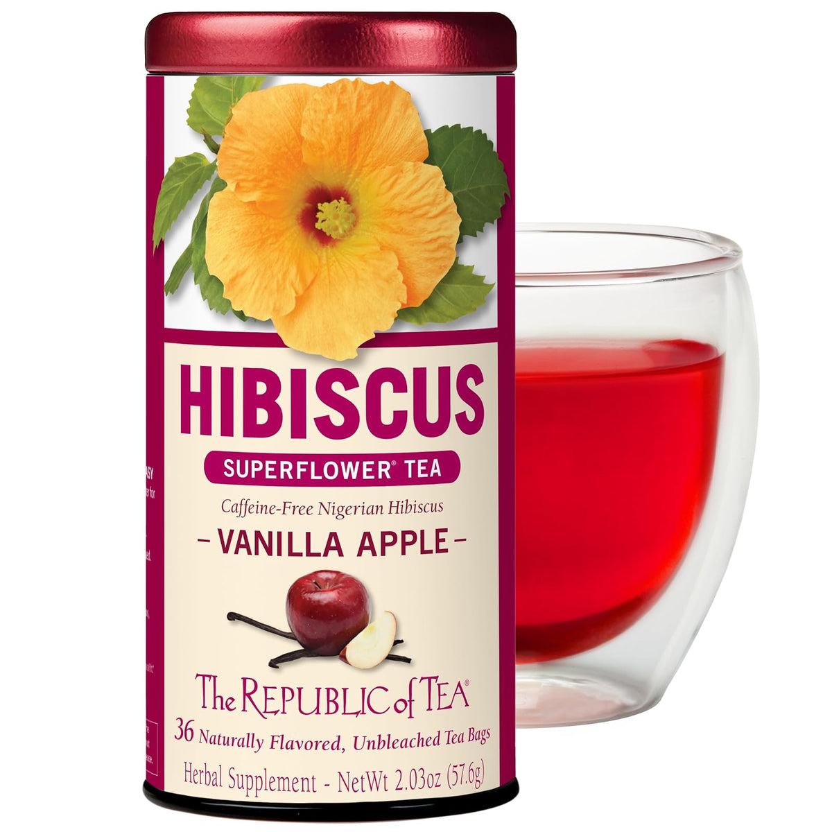 Vanilla apple hibiscus herbal tea bags