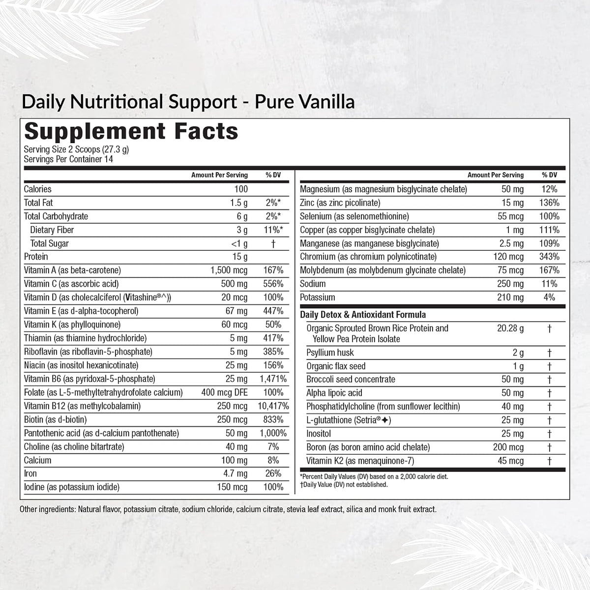 Vanilla flavour nutritional supplement