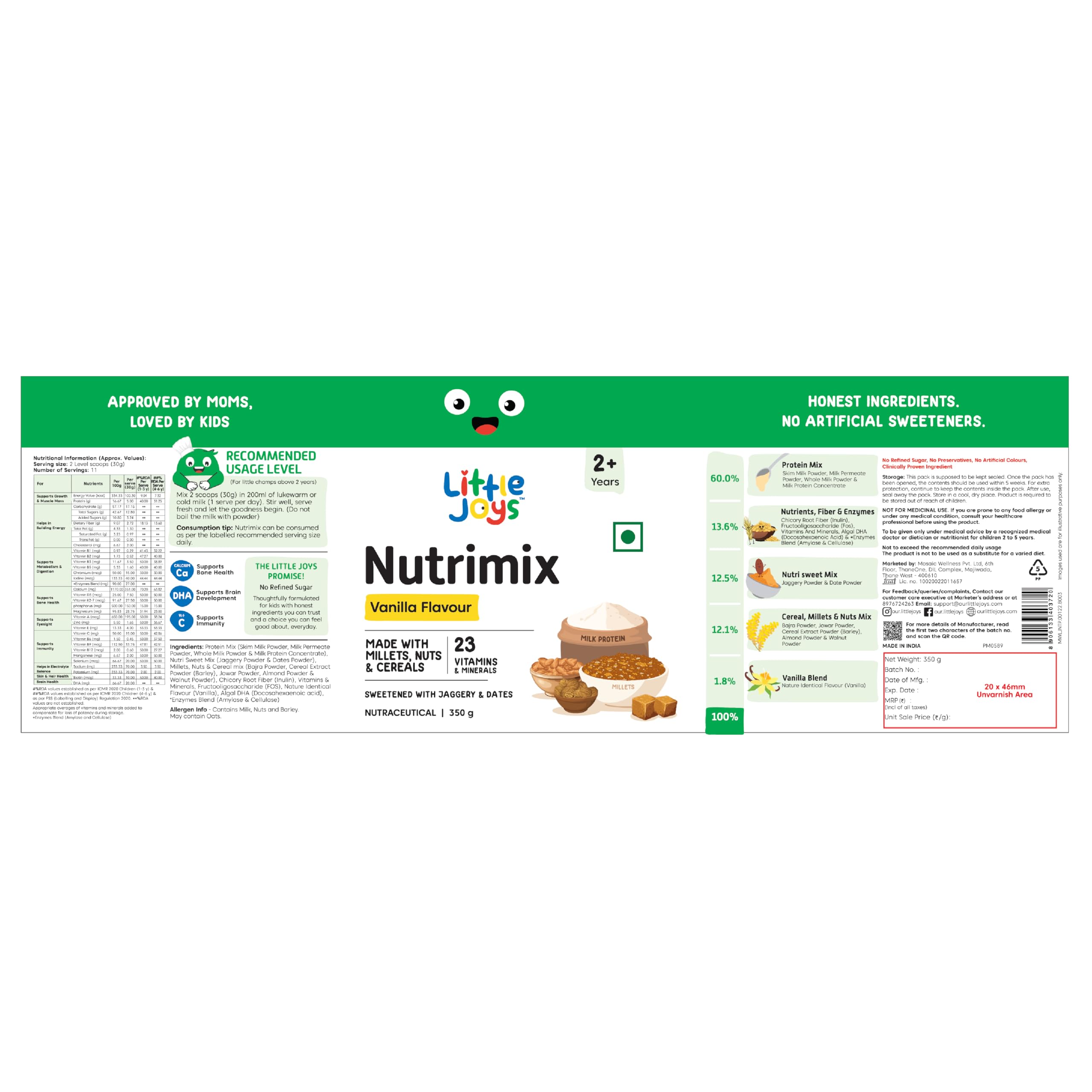Vanilla flavoured nutrition powder for children