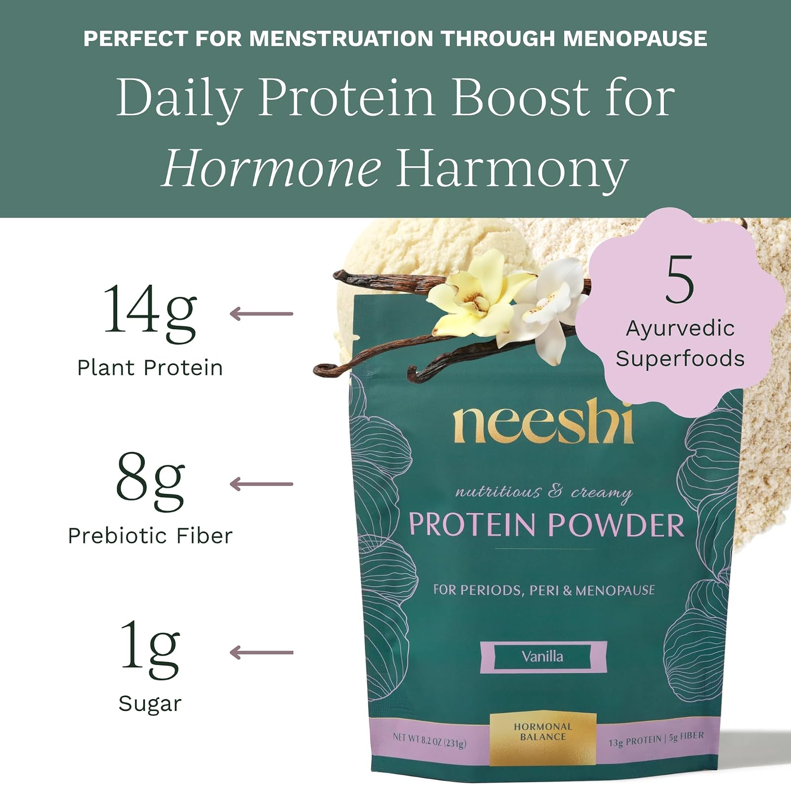 Vanilla protein powder with added fiber