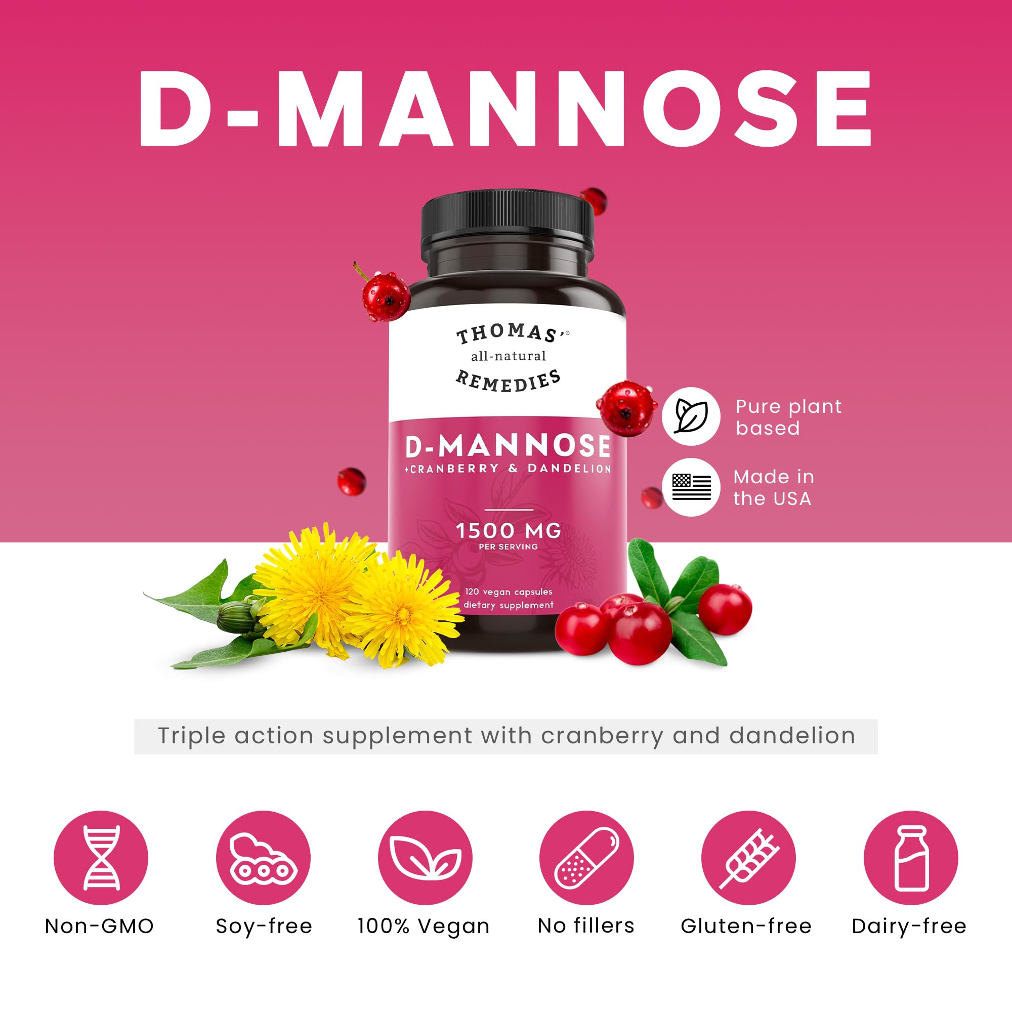 vegan D-mannose capsules with dandelion