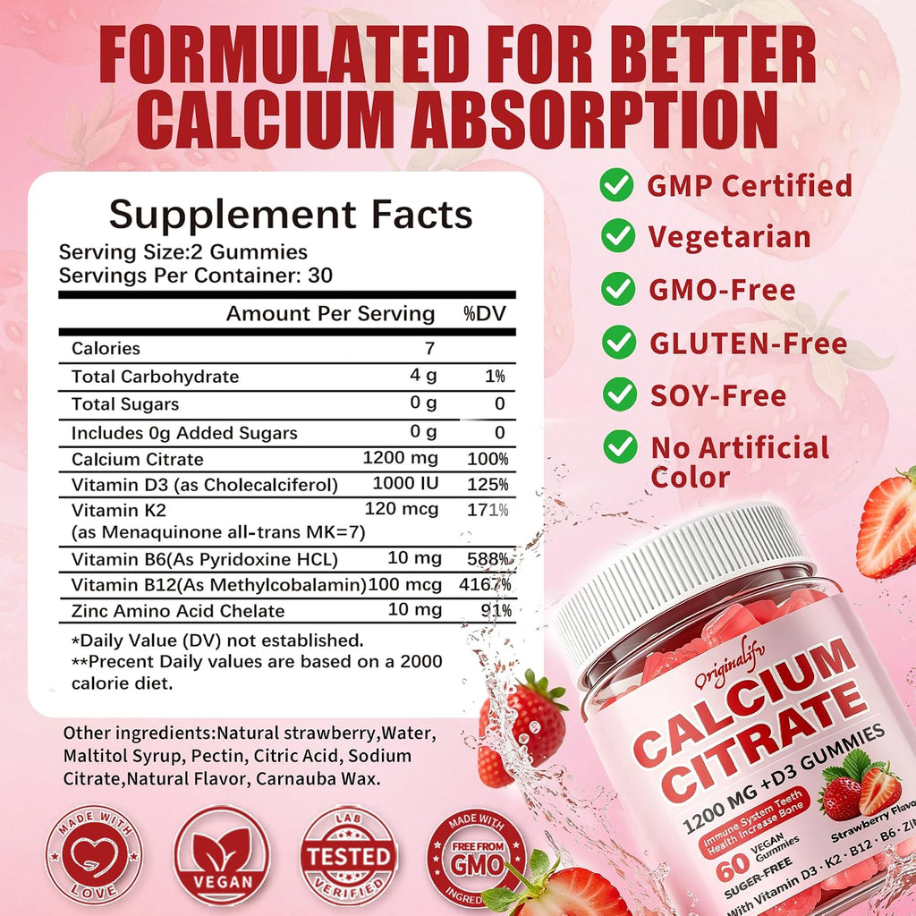 Vegan-friendly calcium citrate gummy vitamins