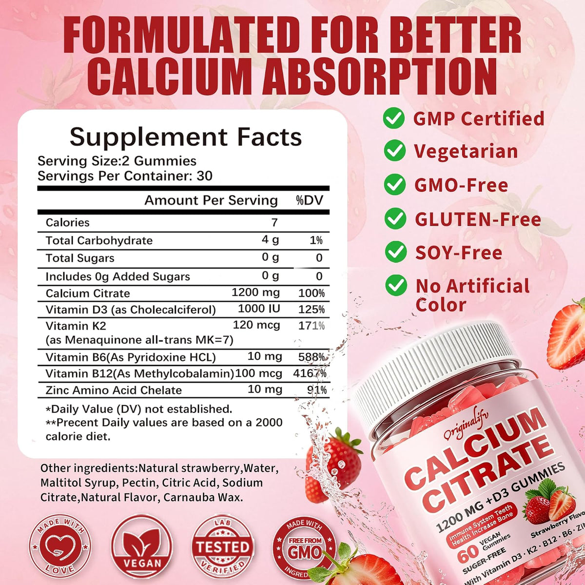 Vegan-friendly calcium citrate gummy vitamins