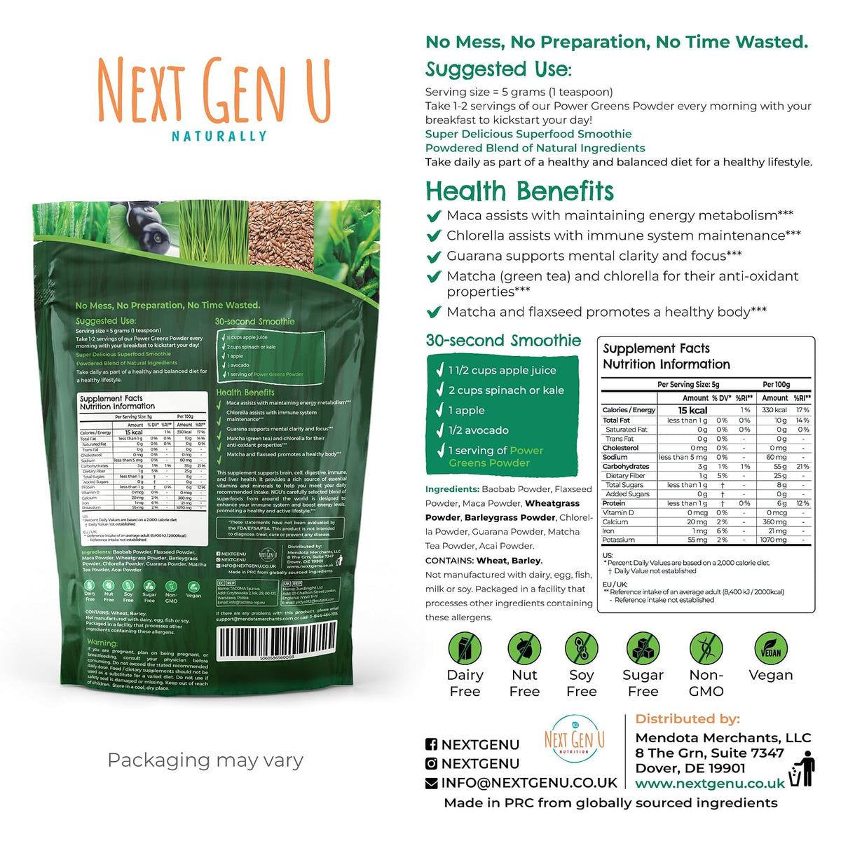 Vegan-friendly greens powder supplement