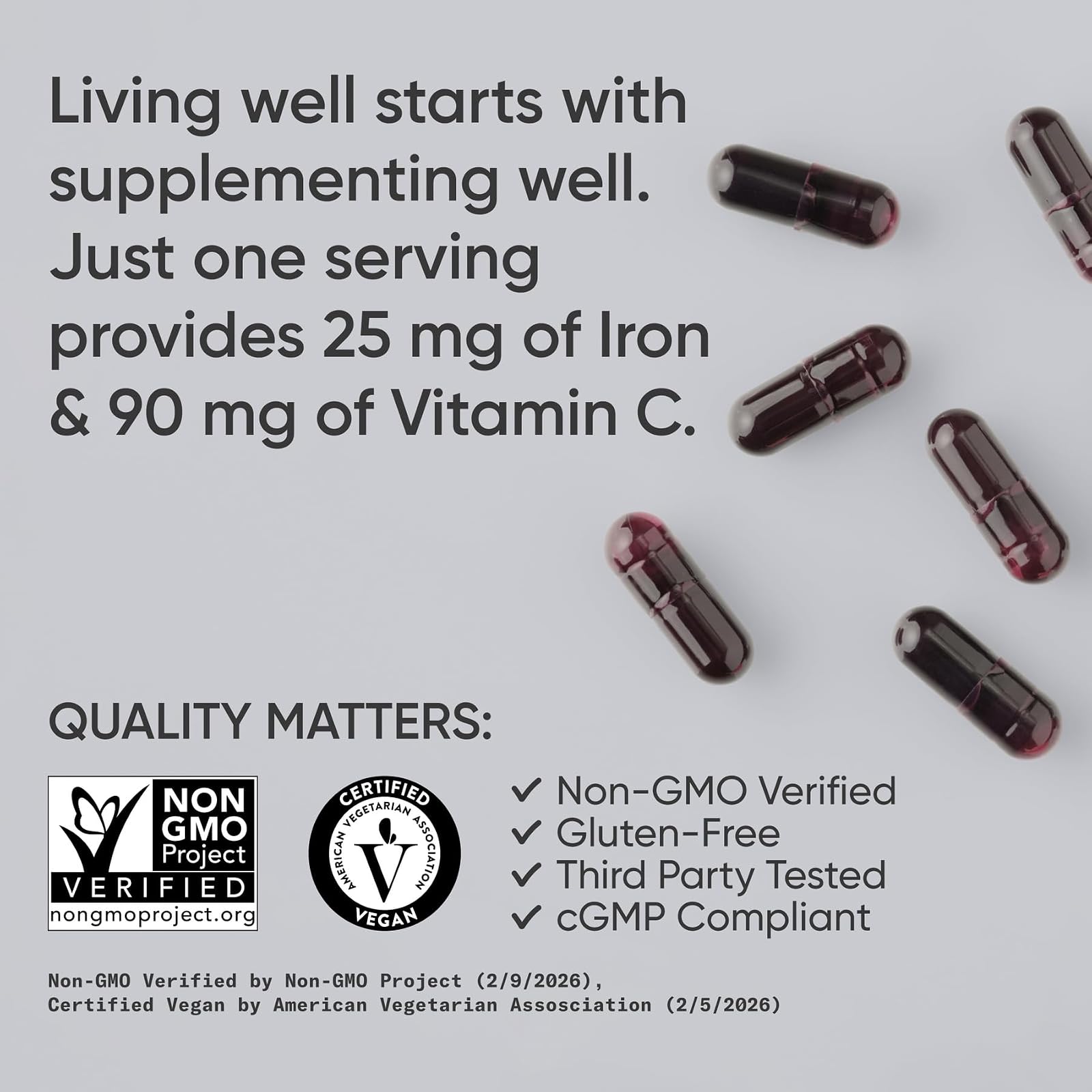 Vegan-friendly iron capsules for health