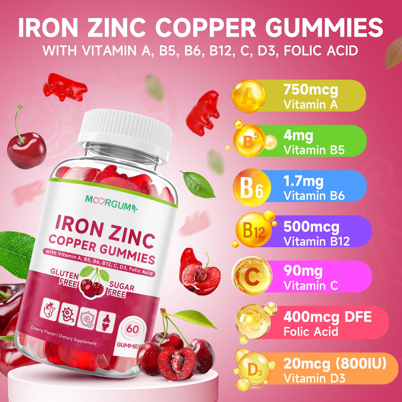 Vegan-friendly iron zinc copper gummies