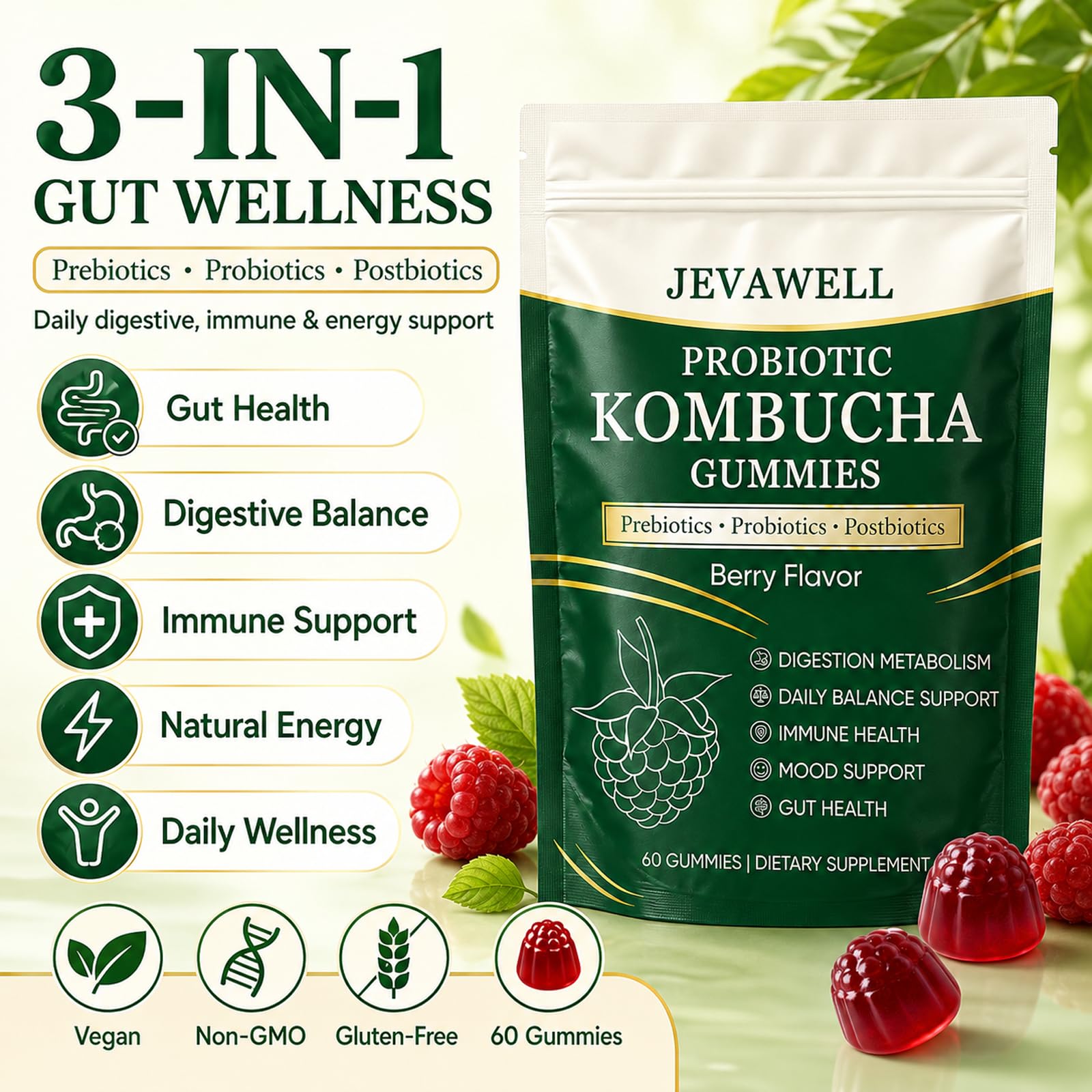 Vegan-friendly kombucha gummy supplements