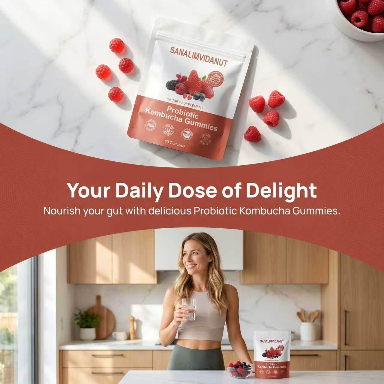Vegan-friendly kombucha gummy supplements