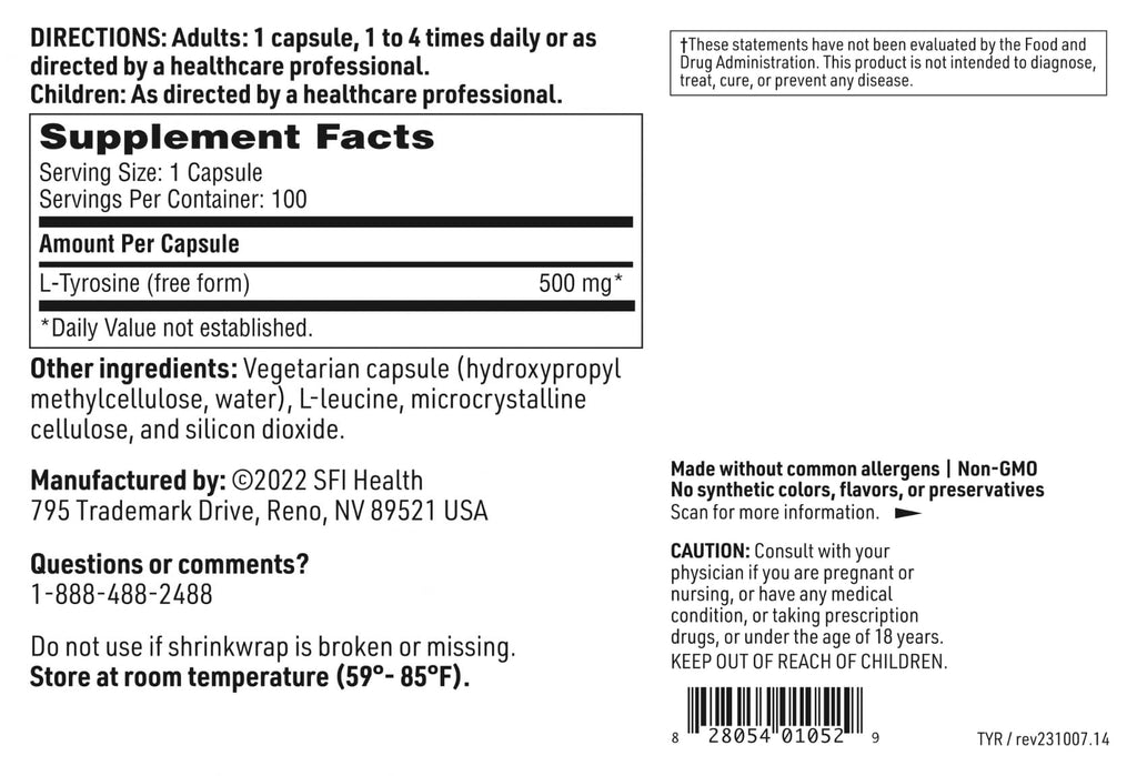 vegan-friendly L-Tyrosine capsules