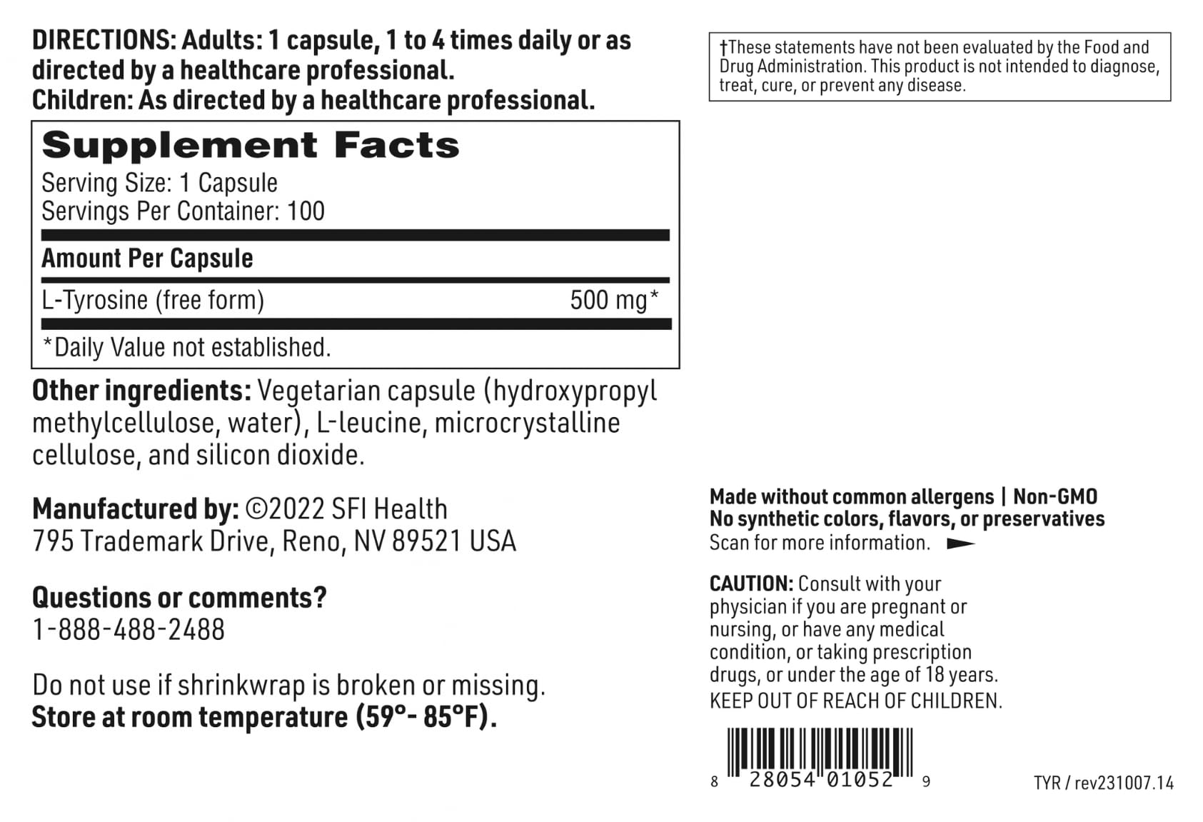vegan-friendly L-Tyrosine capsules