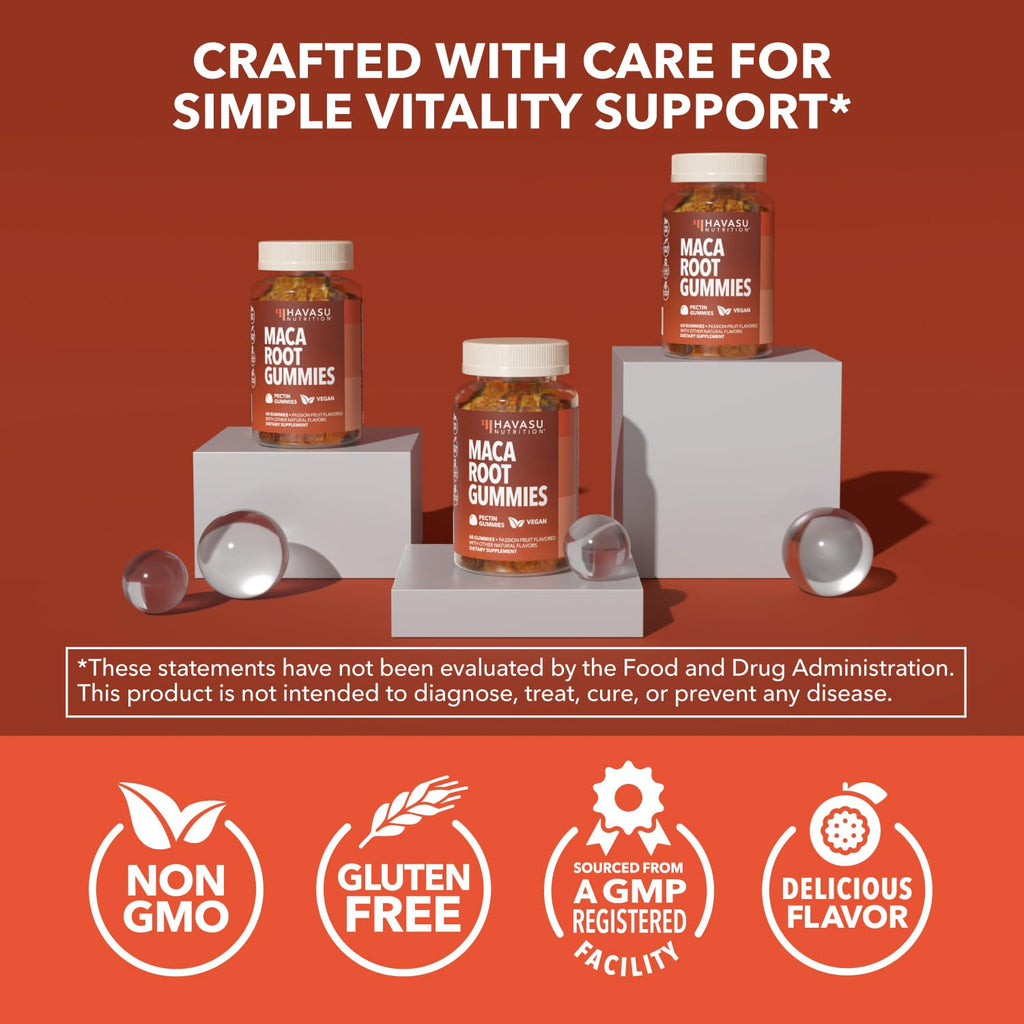 Vegan-friendly maca root gummy supplements