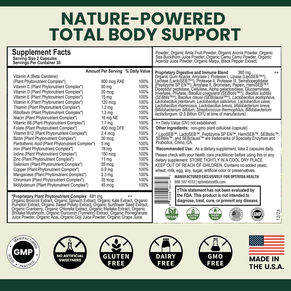 Vegan-friendly multivitamin supplement