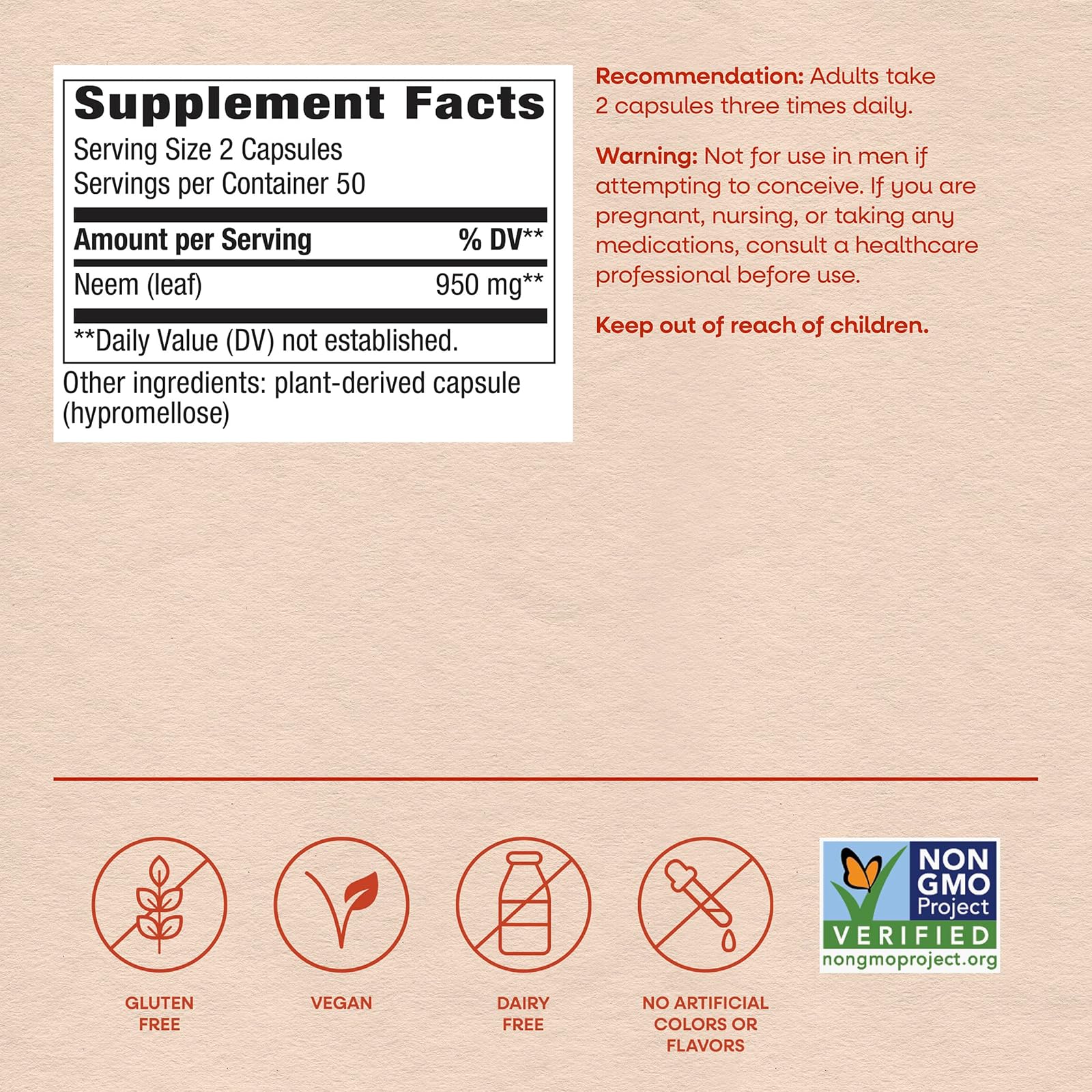 Vegan-friendly Neem capsules