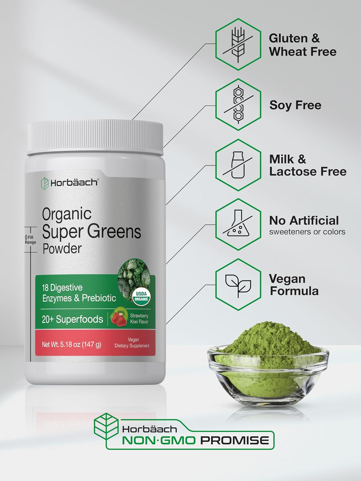 Vegan-friendly organic greens supplement