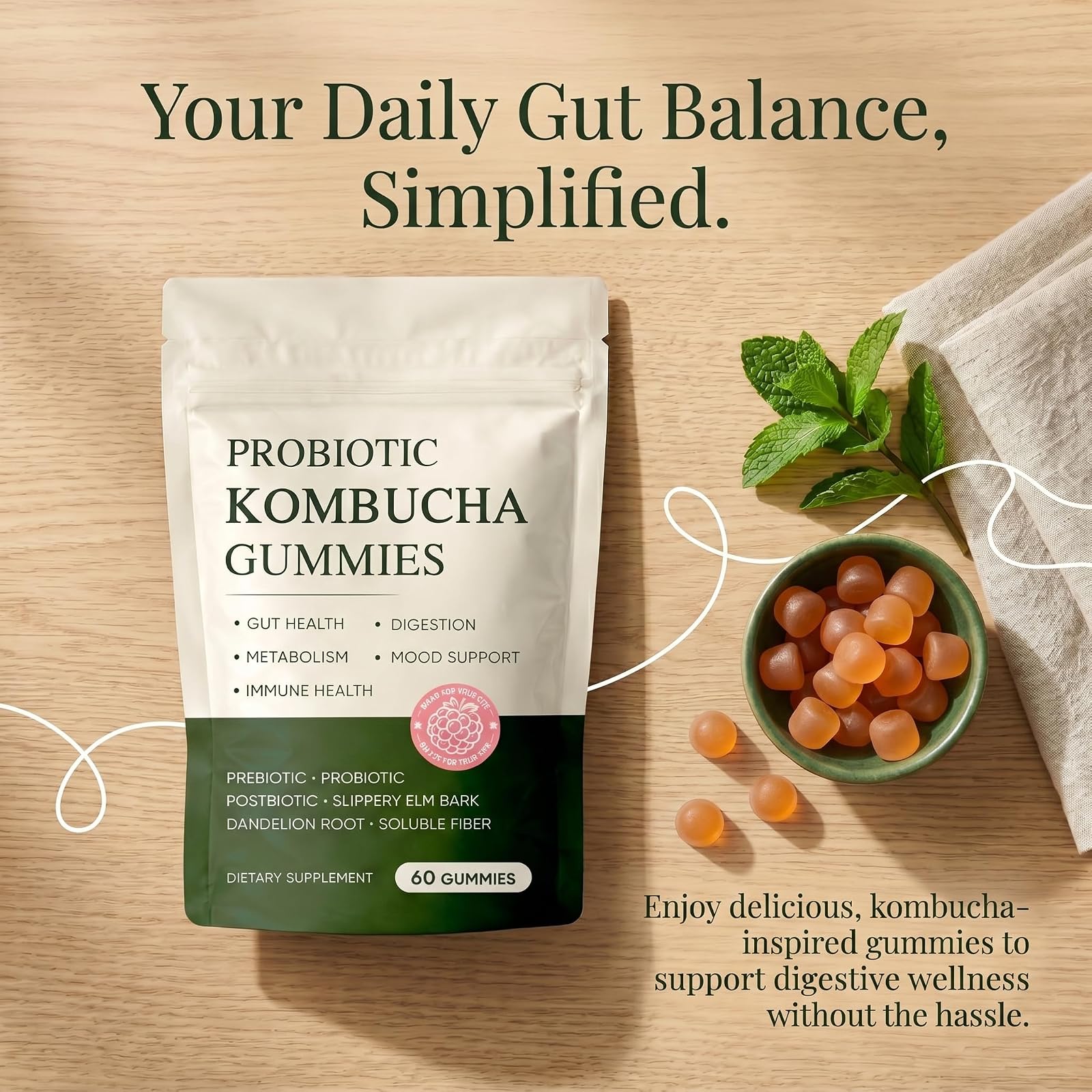 Vegan-friendly probiotic kombucha gummies