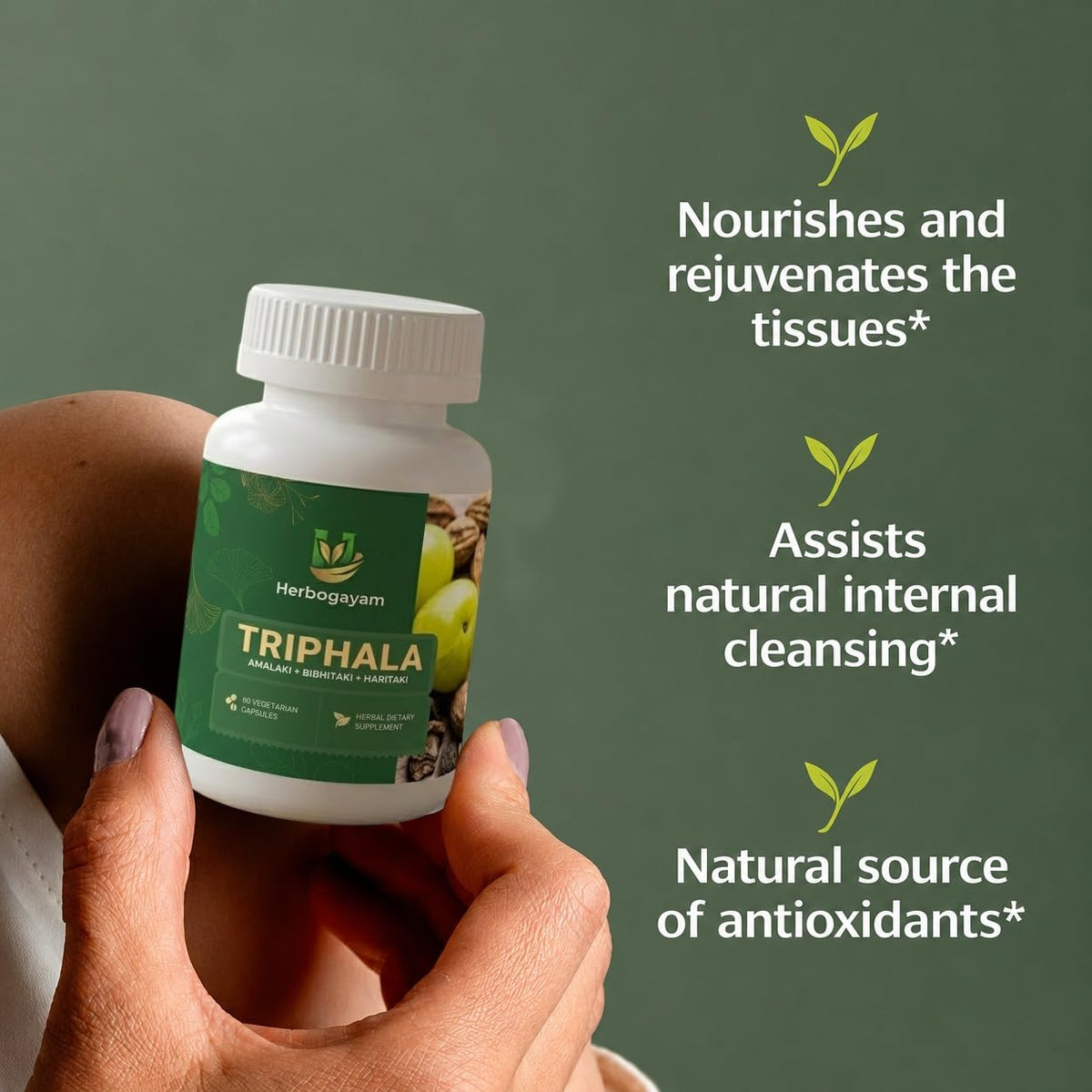 Vegan-friendly Triphala herbal remedy