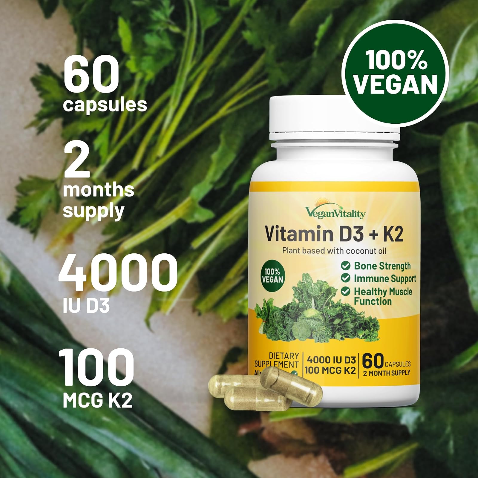 Vegan-friendly Vitamin D3 K2 formula