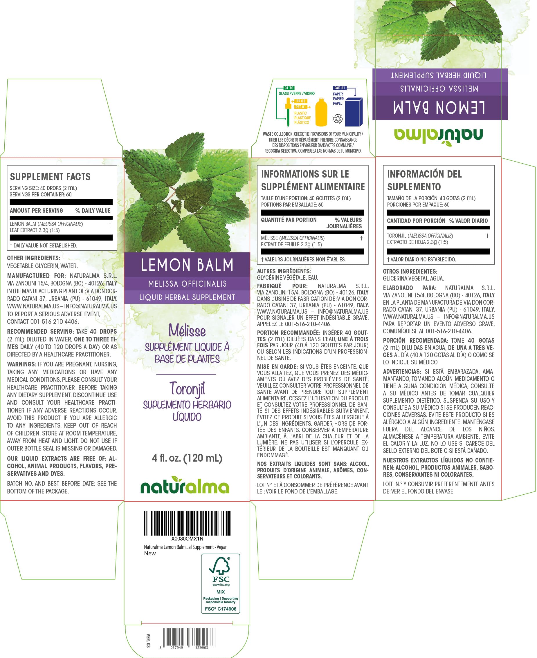 Vegan lemon balm supplement drops