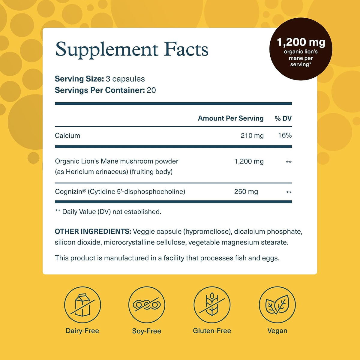 vegan lion's mane dietary supplement