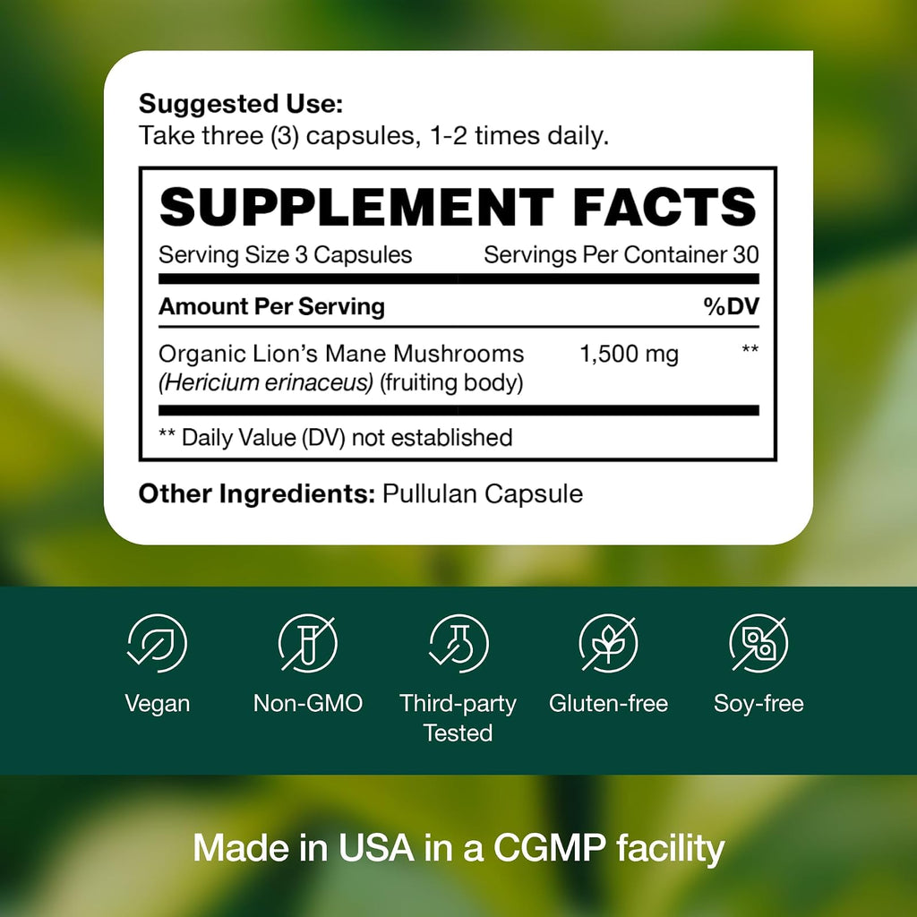 vegan lion's mane supplement capsules