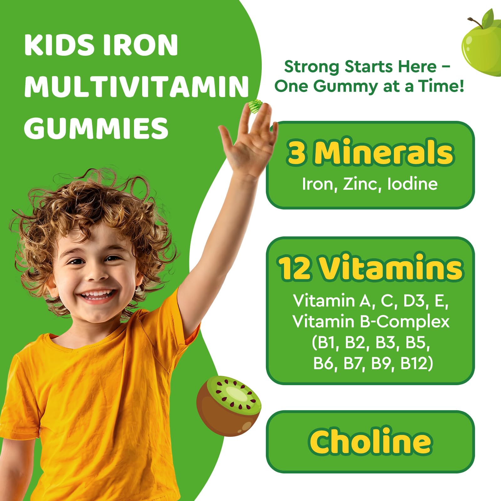 Vegan multivitamins with green apple flavour