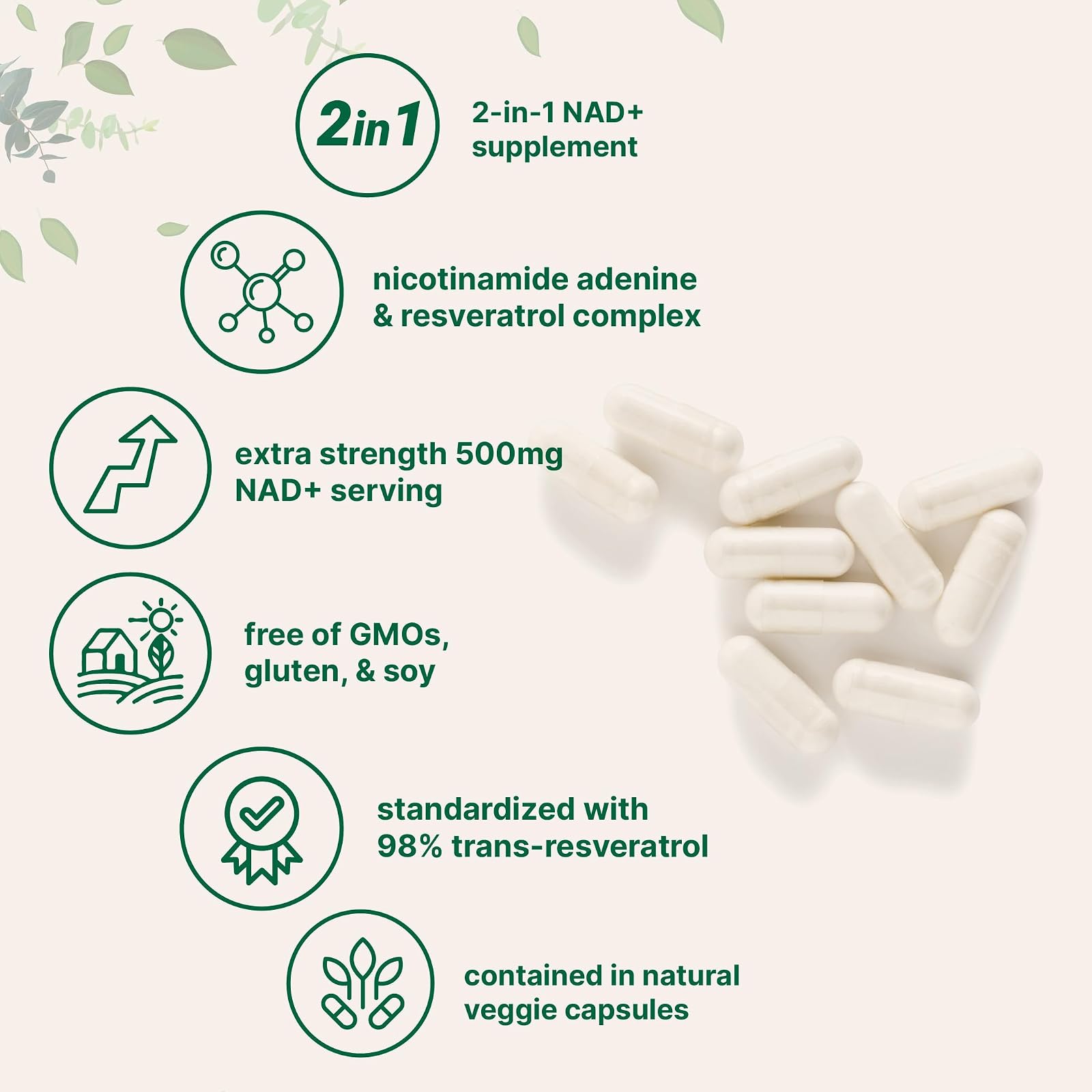 Vegan NAD+ capsules for wellness
