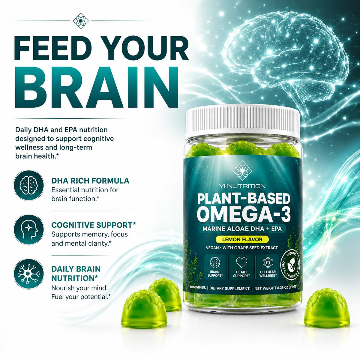 Vegan omega 3 gummies with algae extract