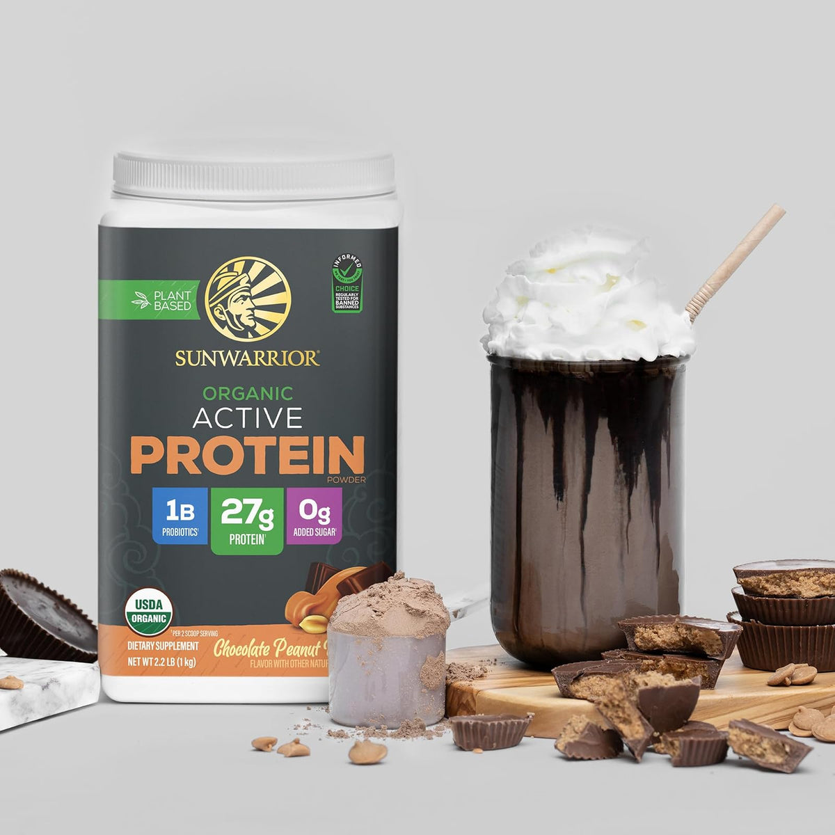 vegan protein powder with chocolate flavour