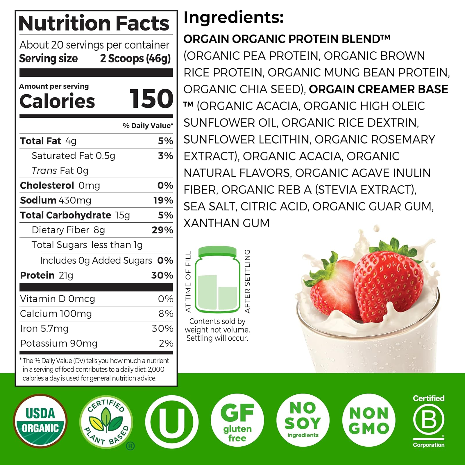 Vegan protein powder with strawberries flavour