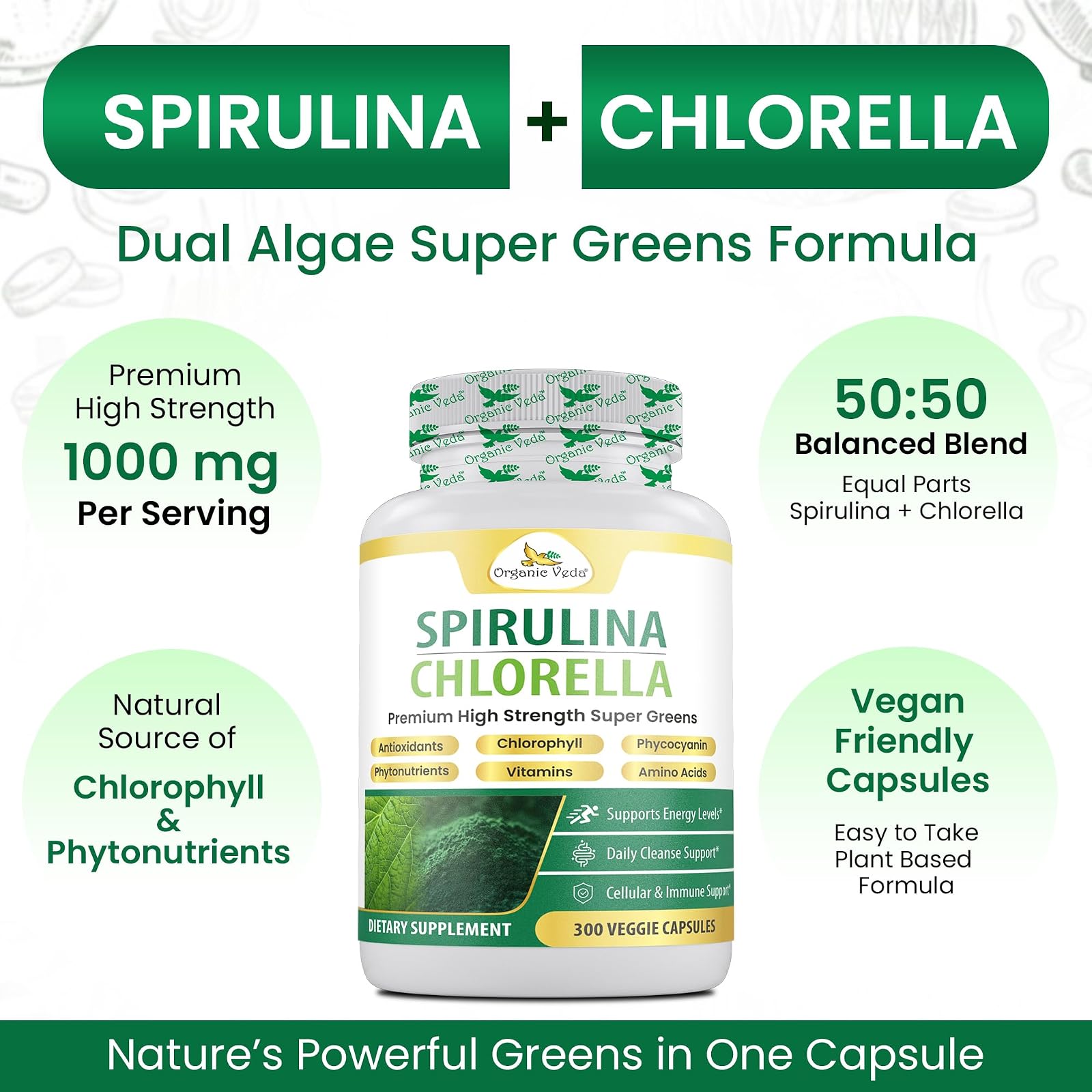 Vegan superfood spirulina and chlorella