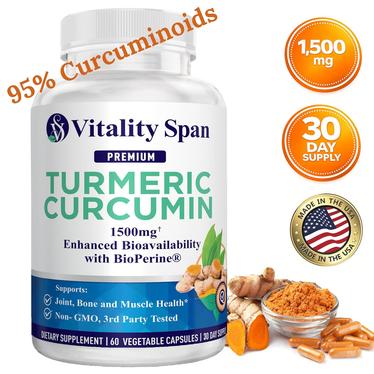 Vegan turmeric curcumin for wellness