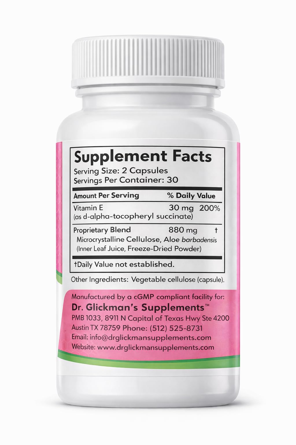 Vegetarian aloe vera supplement with vitamin E