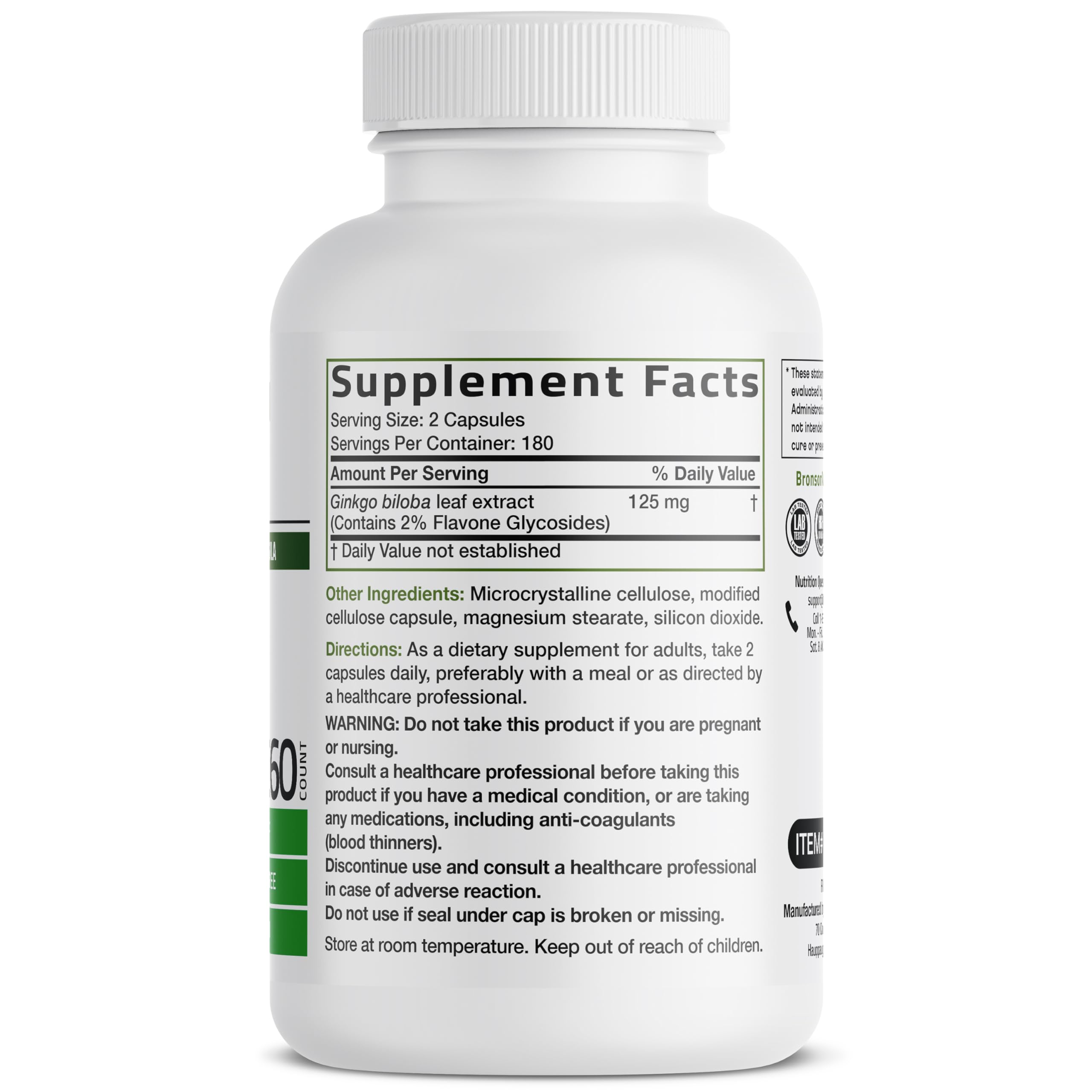 Vegetarian ginkgo biloba supplement for focus