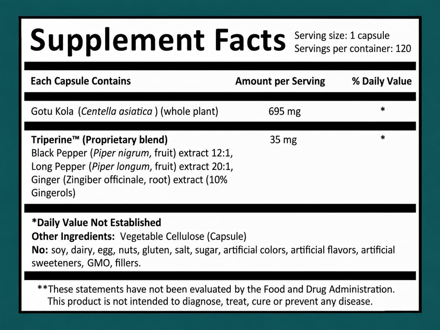Vegetarian Gotu Kola supplement benefits